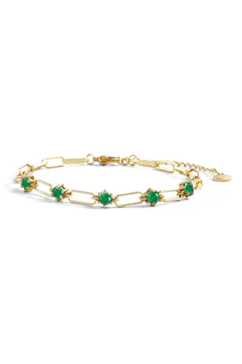 MINT & LILY Paperclip Bracelet With Gemstone Accents - May Emerald/7"